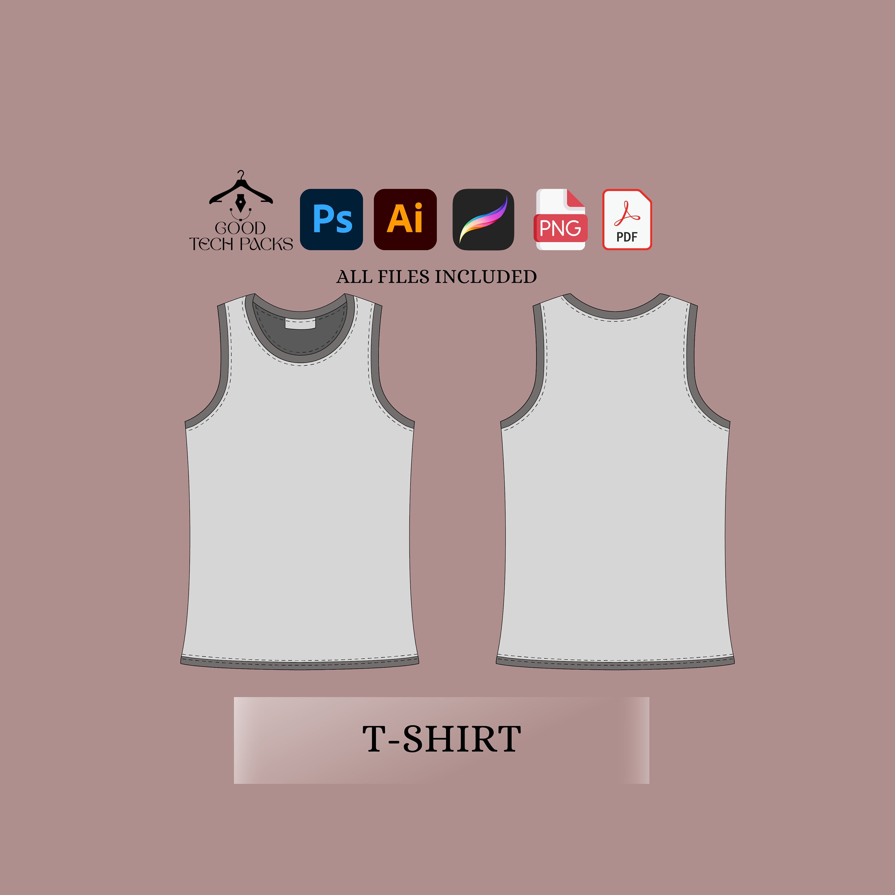 Tank Top Tech Drawings, Vector Template, Tank Top Vector Tech Pack ...