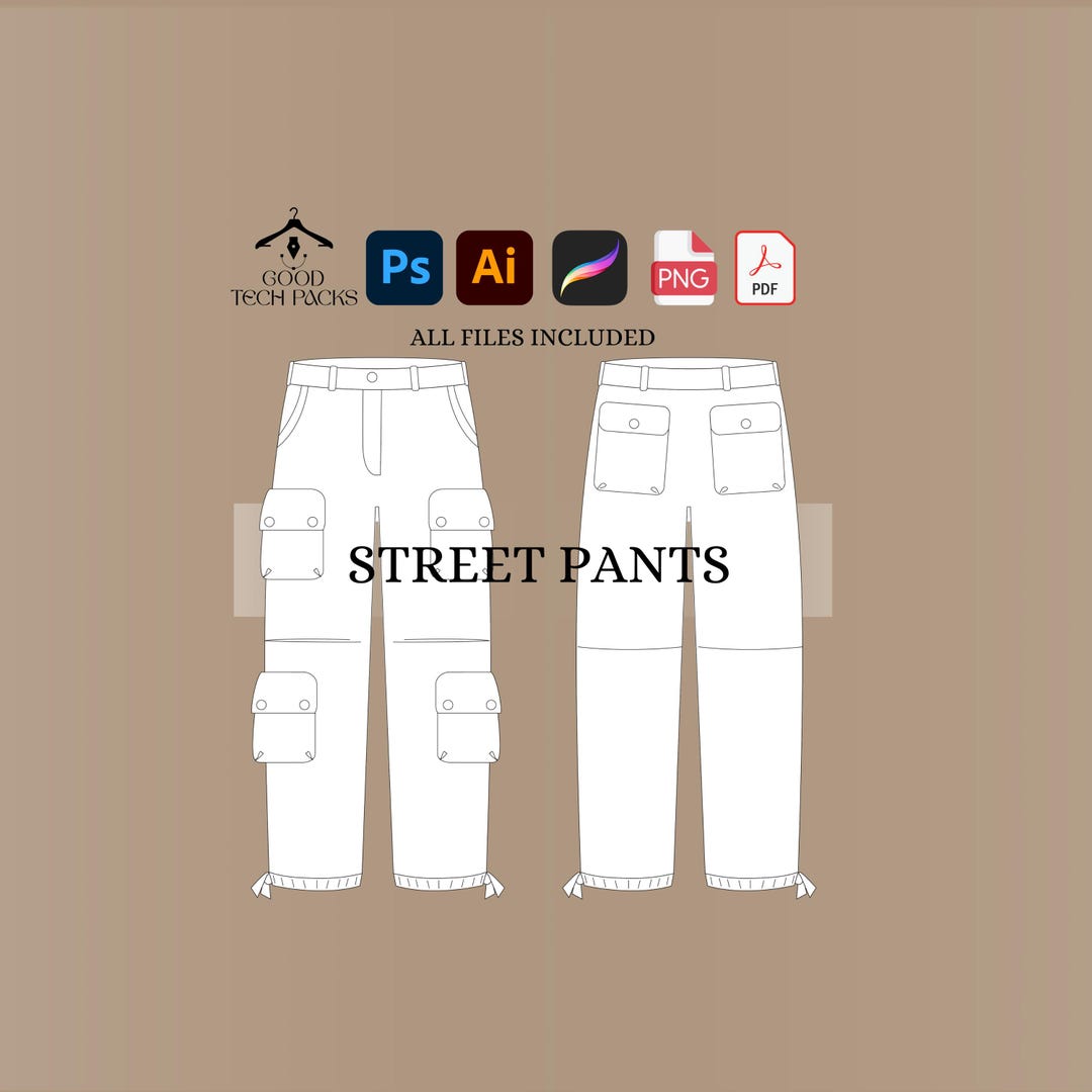 Cargo Pants Tech Pack Streetwear Tech Pack Template Drawing Clothing ...