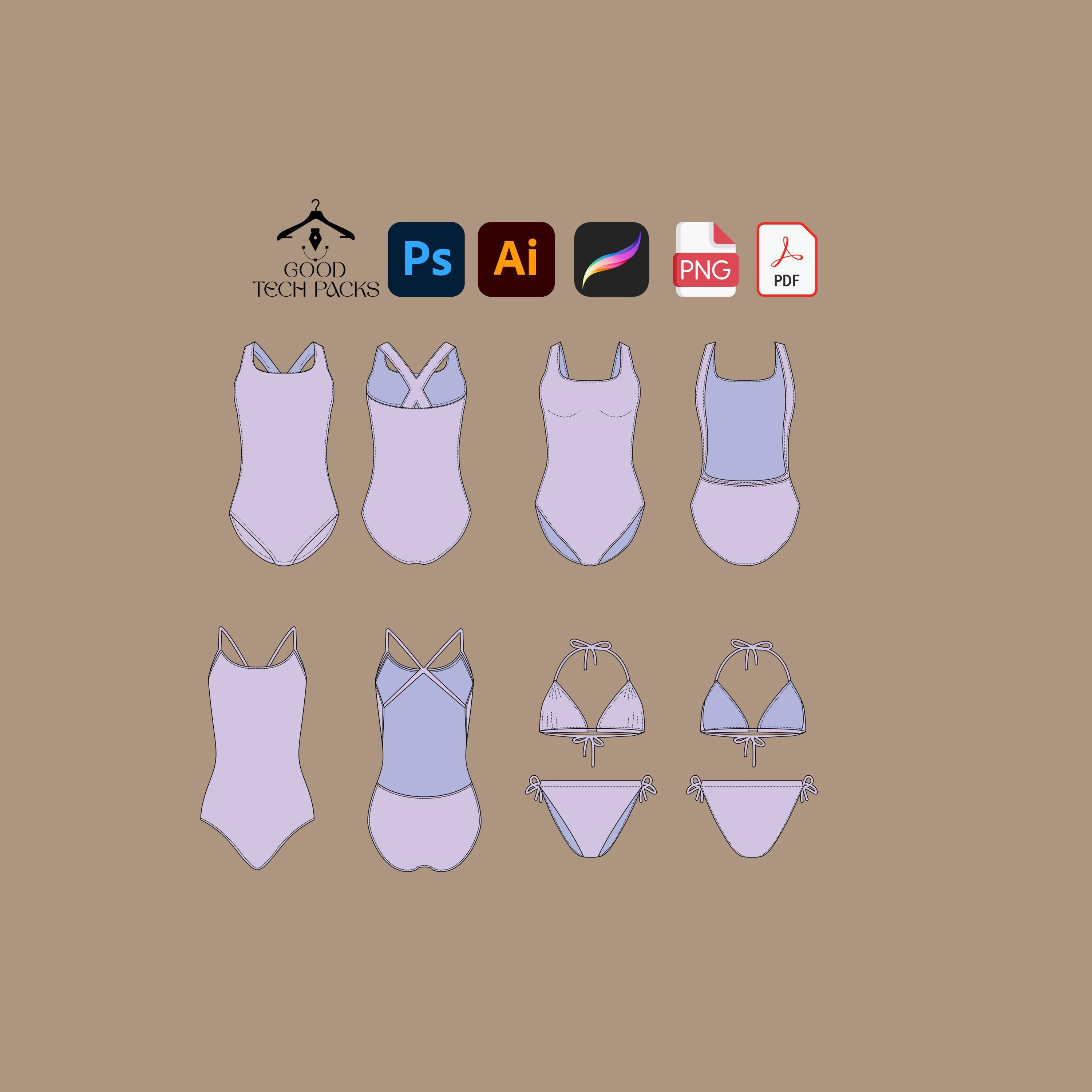 Swimwear Tech Pack Template Swimsuit Drawing Clothing Tech Pack ...