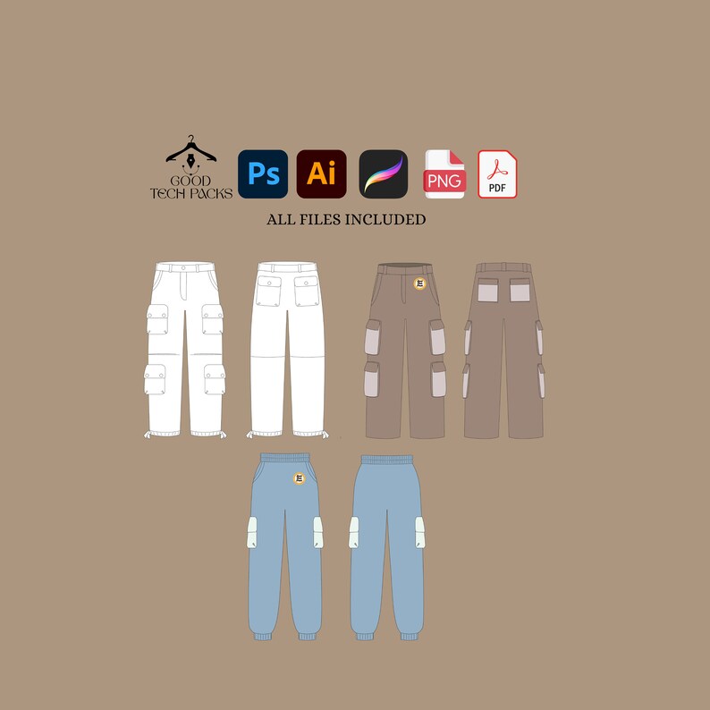 Set Cargo Pants Tech Pack: Good Vector Template. Digital Download - Etsy