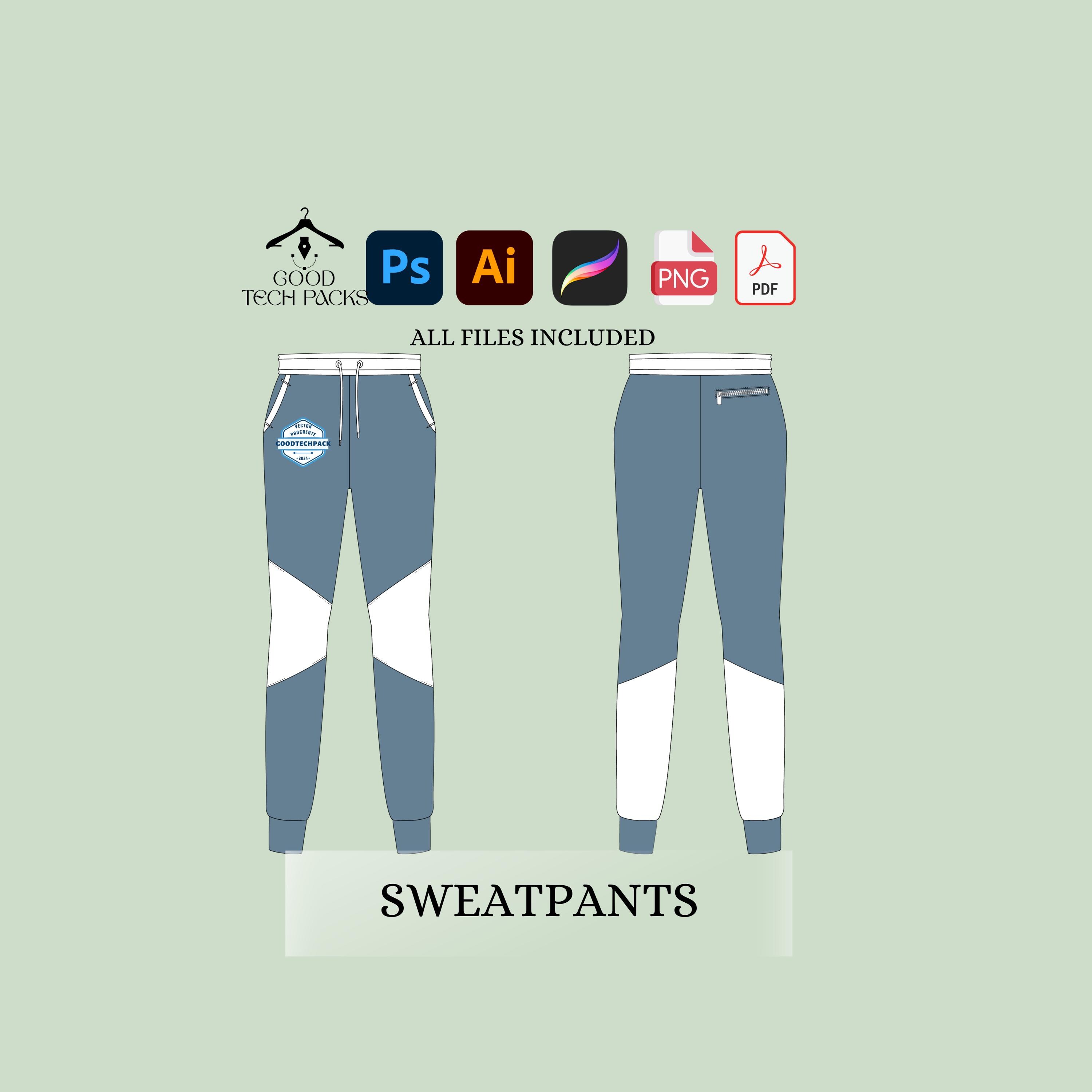 Activewear Sport Pants Tech Pack Streetwear Mockup Template Drawing ...