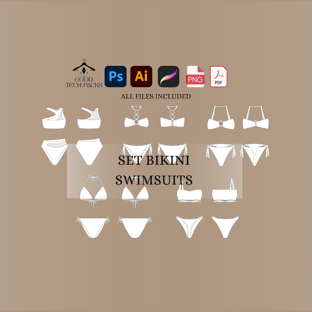 Swimsuit Bikini Tech Pack Template Clothing Tech Pack Procreate Tech ...