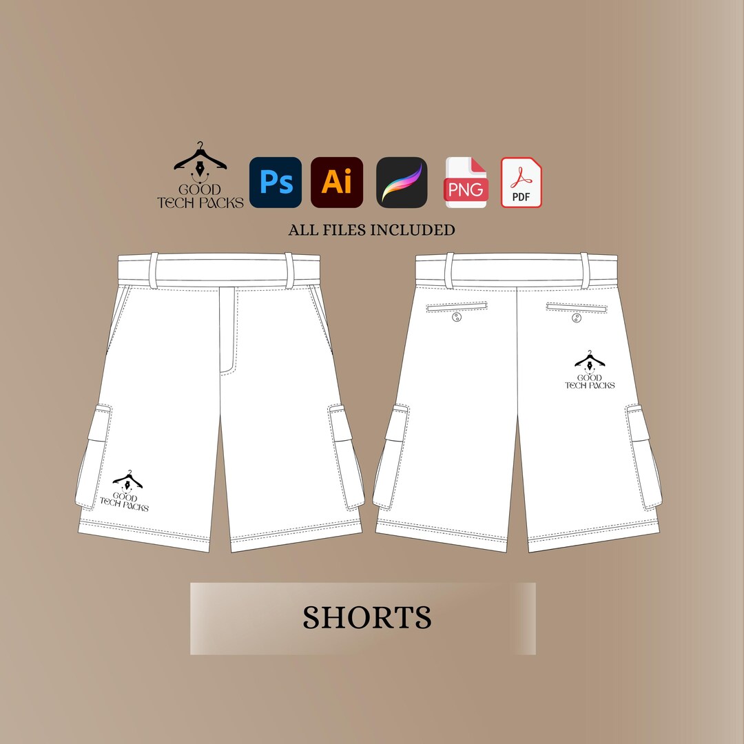 Cargo Shorts Tech Pack Template Clothing Procreate Vector Template ...