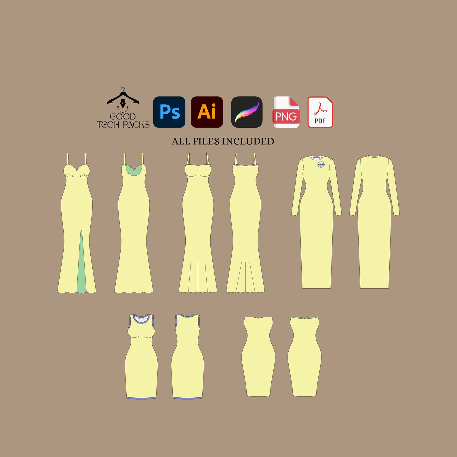 Set Dresses Tech Pack Template Vector Template Tech Pack Adobe ...