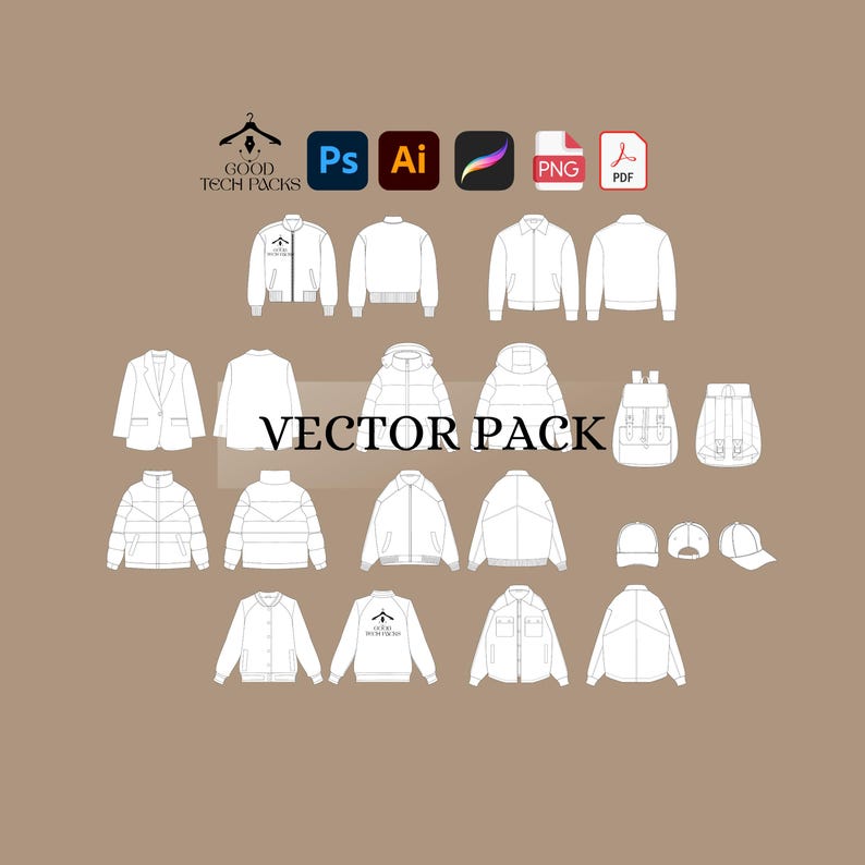 Jacket Streetwear Tech Pack Template Clothing Procreate Vector Template ...