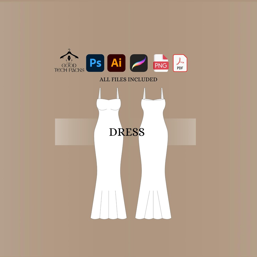 Dress Tech Pack Template Midi Dress Drawing Clothing Tech Pack Midi ...