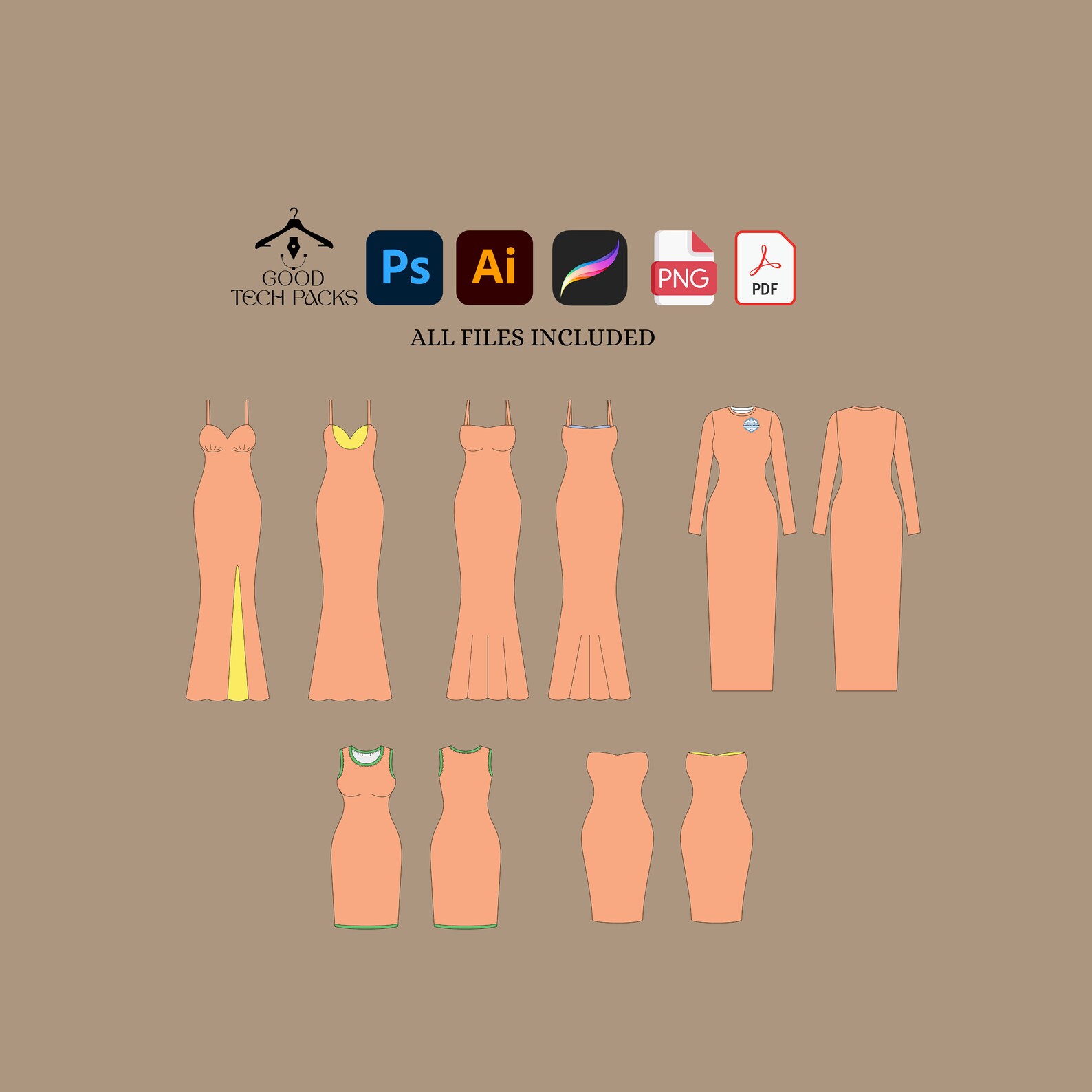 Set Dresses Tech Pack Template Vector Template Tech Pack Adobe ...