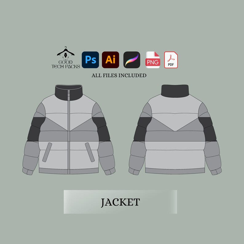 Puffer Template Winter Jackets Mockup Vector Jackets Procreate Adobe ...