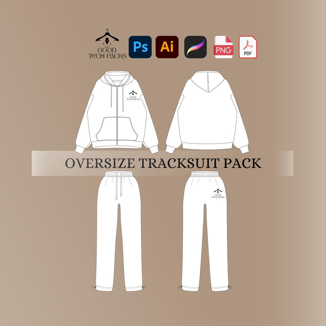 Tracksuit Tech Pack Streetwear Tech Pack Template Drawing Clothing Tech ...