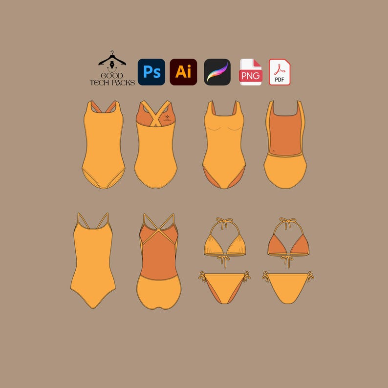 Swimwear Tech Pack Template Swimsuit Drawing Clothing Tech Pack ...