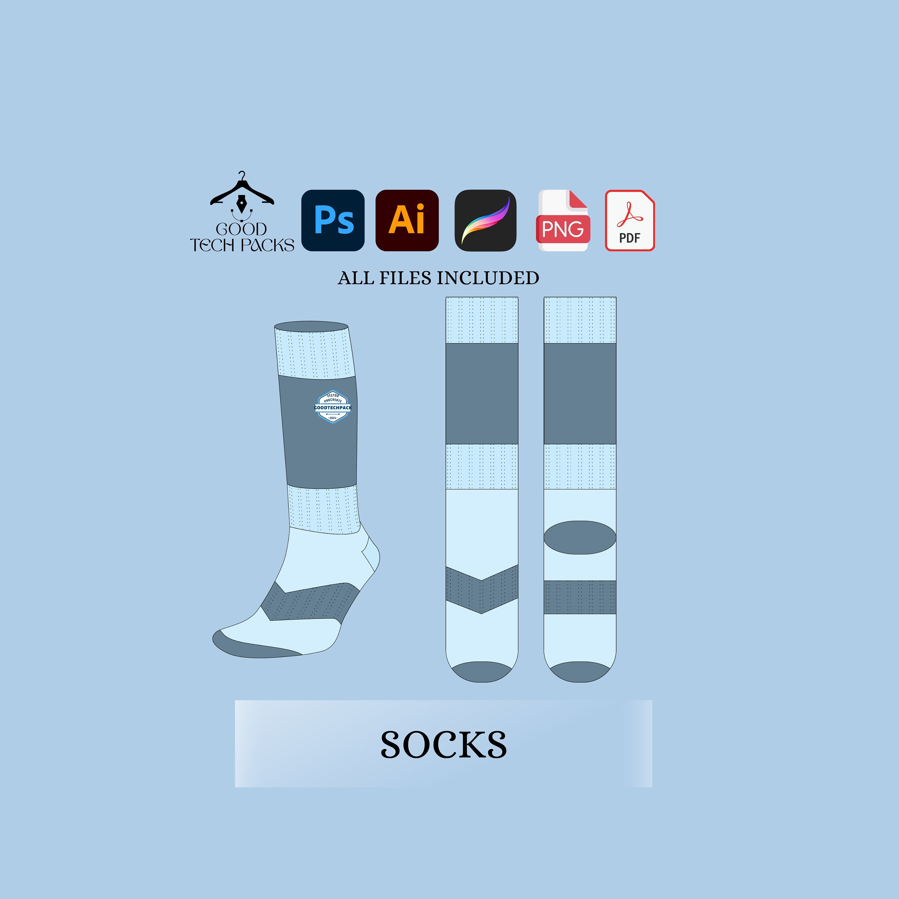 Sock Tech Pack Template Socks Tech Drawing Vector Socks Procreate Socks ...