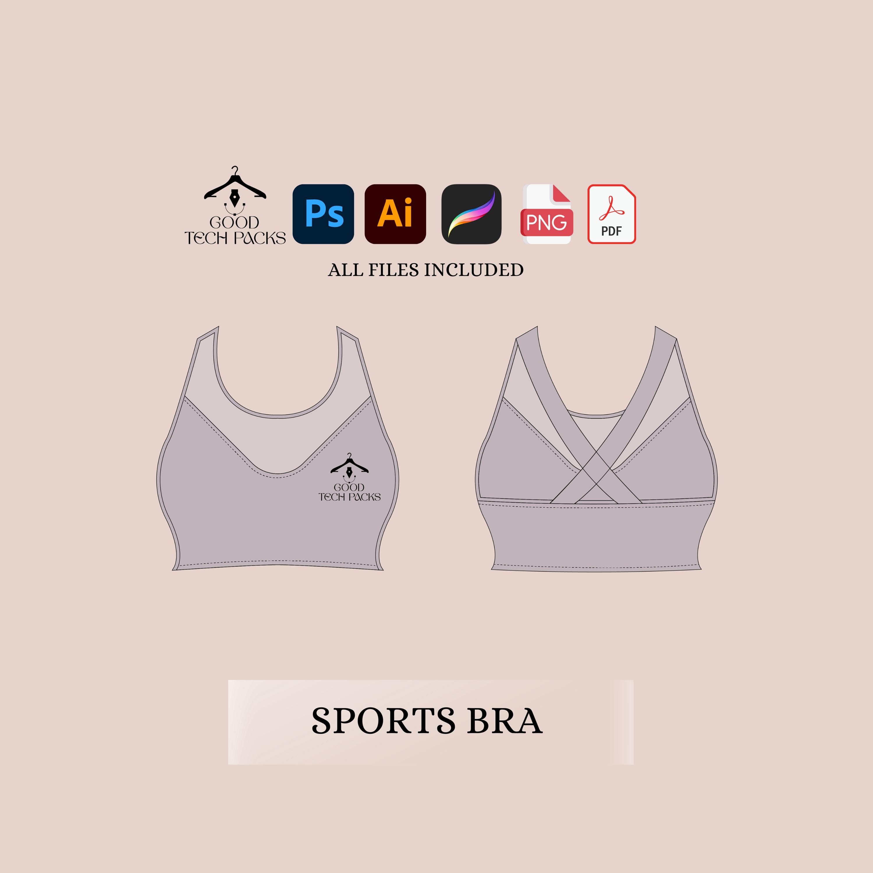 Sports Bra Tech Pack Template Vector Template Tech Pack Illustrator ...