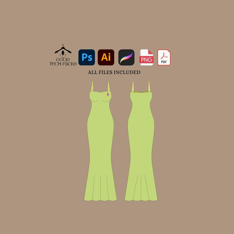 Dress Tech Pack Template Midi Dress Drawing Clothing Tech Pack Midi ...