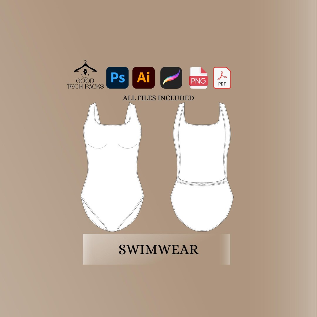 Swimsuit Tech Pack Template Clothing Procreate Vector Template Adobe ...