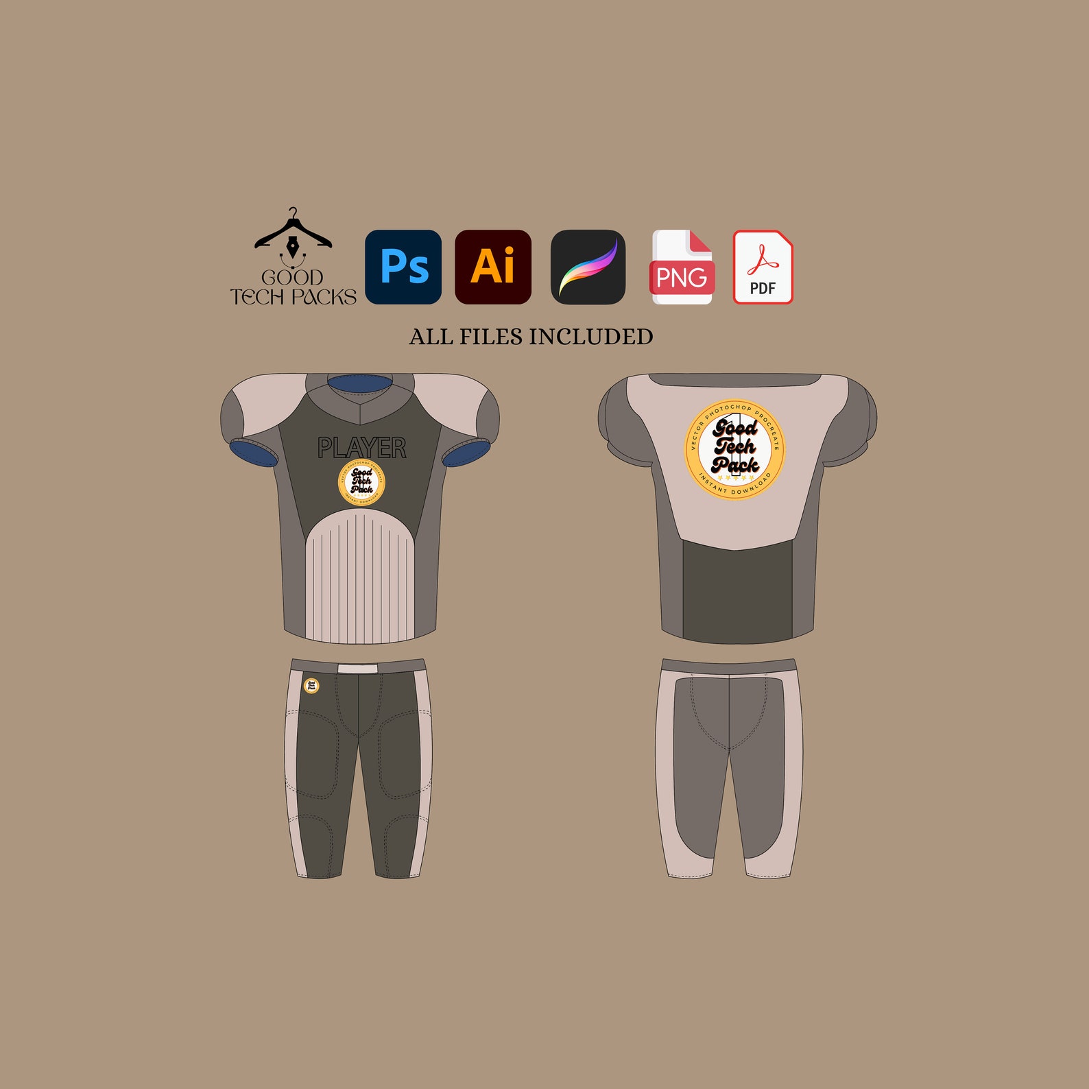 American Football Uniform Mockup, Vector Template, Tech Pack ...