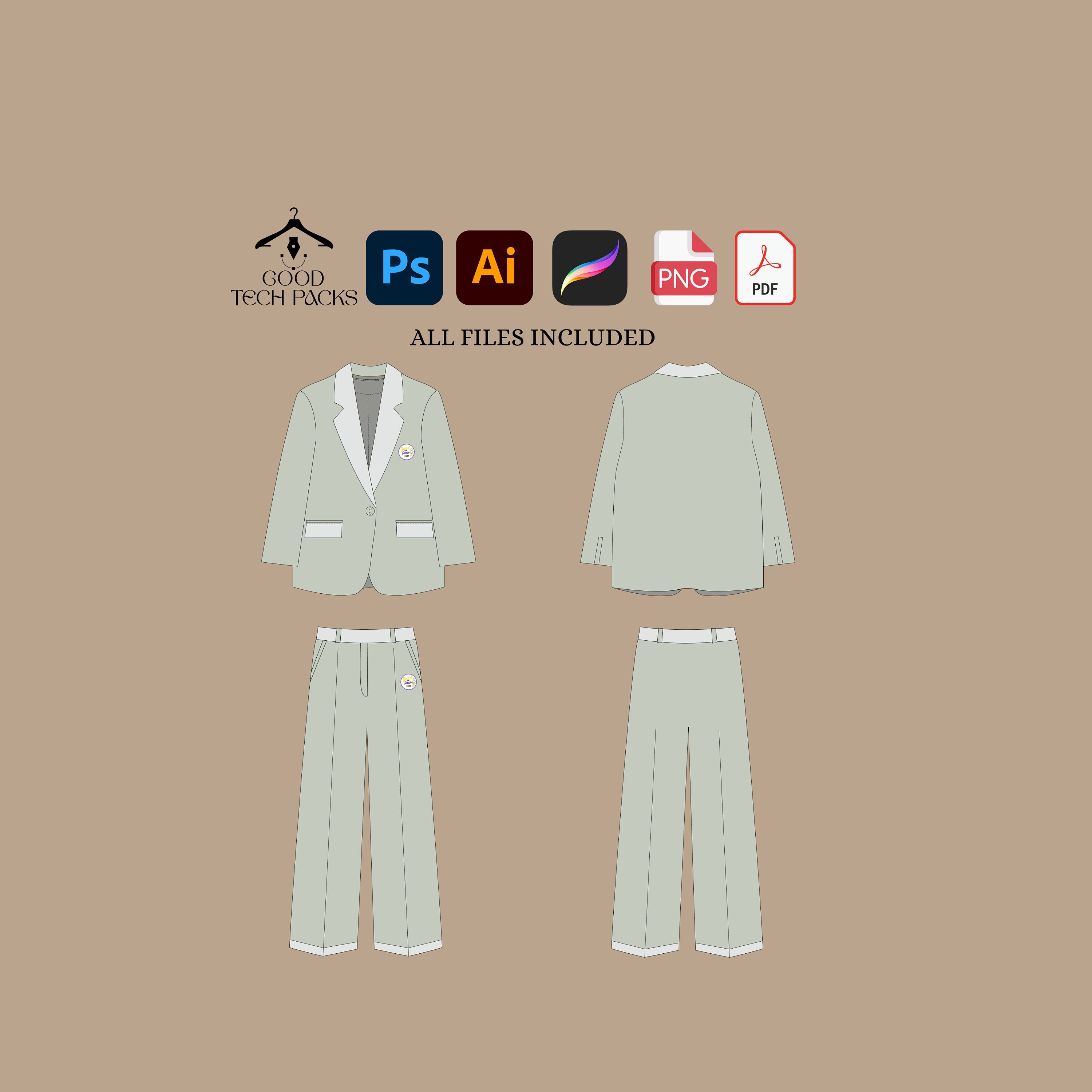 Classic Pants Blazer Tech Pack Template Vector Template Tech Pack ...