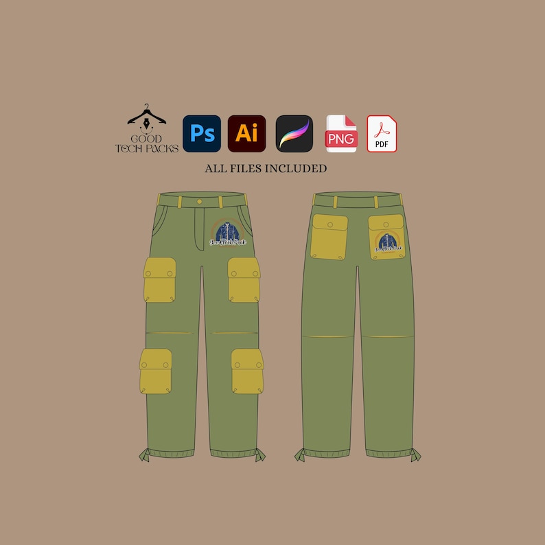 Cargo Pants Tech Pack Template: Fashion Design Mockups (PNG, PS, AI) - Etsy
