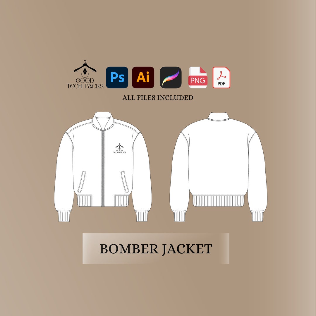 Jacket Bomber Tech Pack, Vector Template, Vector Tech Pack Illustrator ...