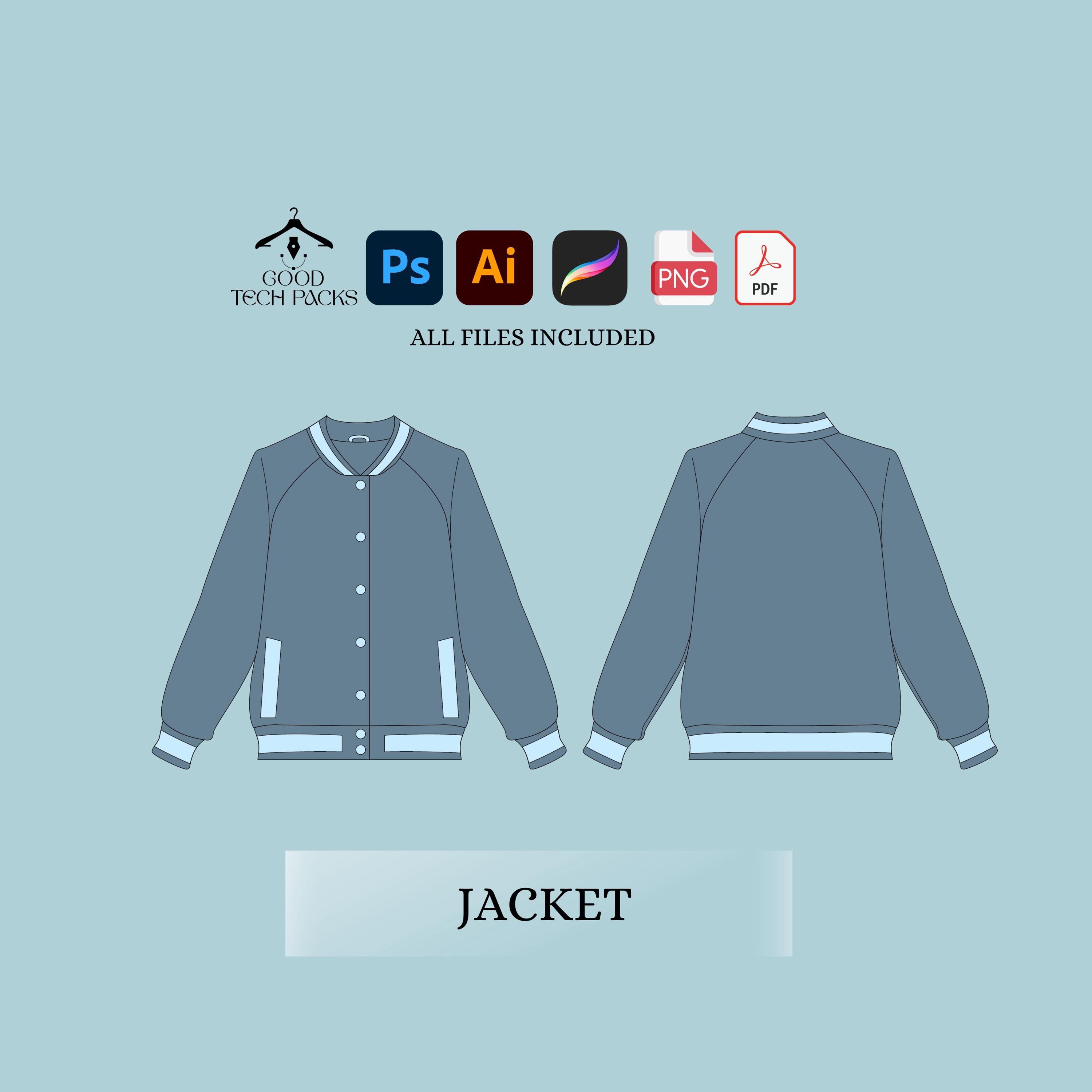 Letterman Jacket Tech Pack Template Clothing Procreate Bomber Vector ...