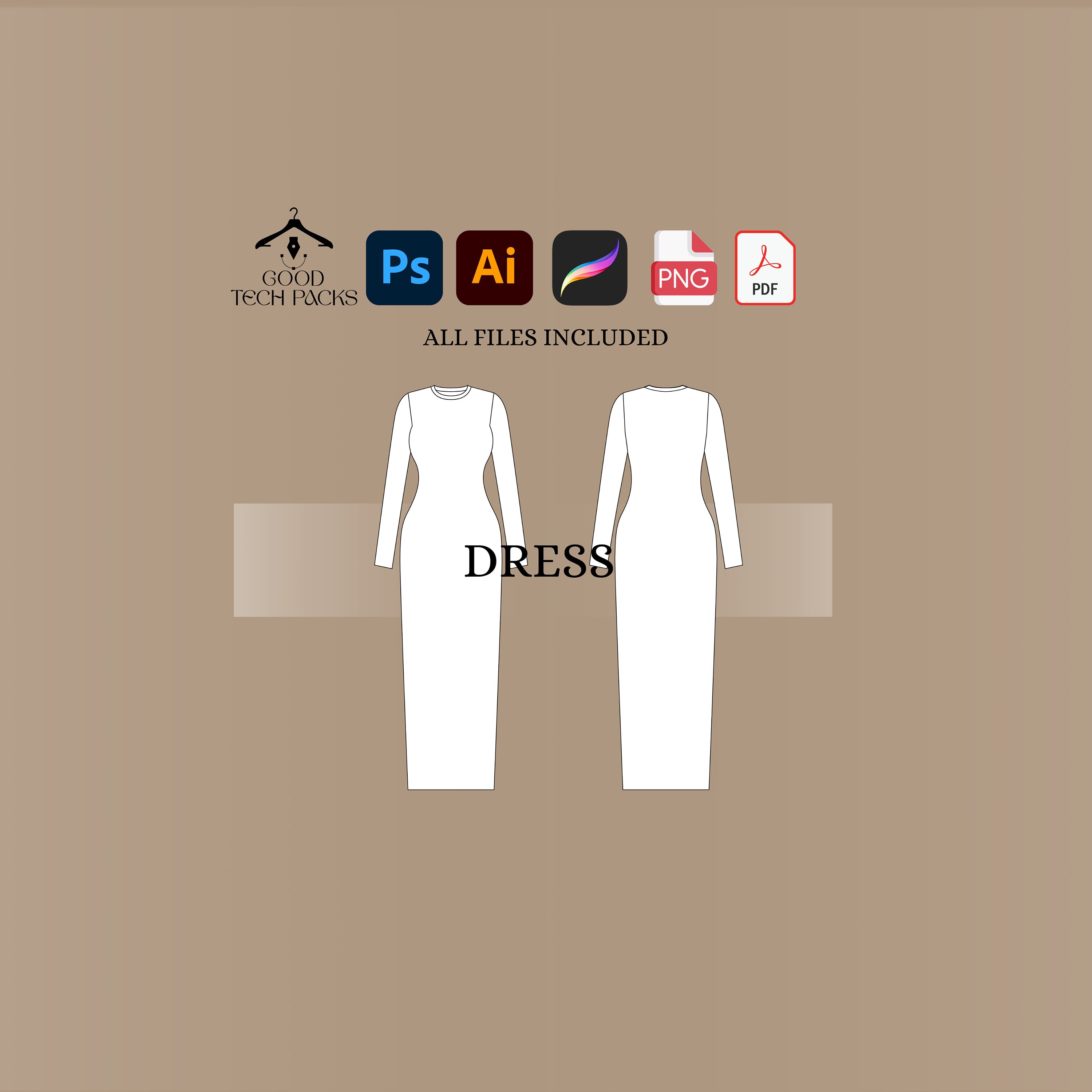 Dress Tech Pack, Vector Template, Vector Tech Pack Illustrator, Fashion ...