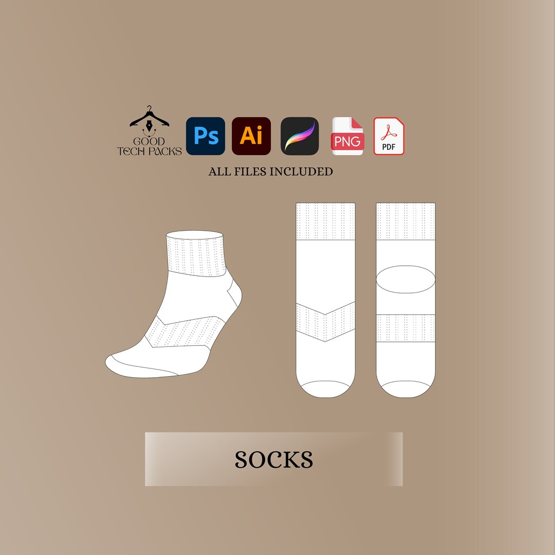 Tech Drawings Sock, Vector Template, Vector Tech Pack Illustrator ...