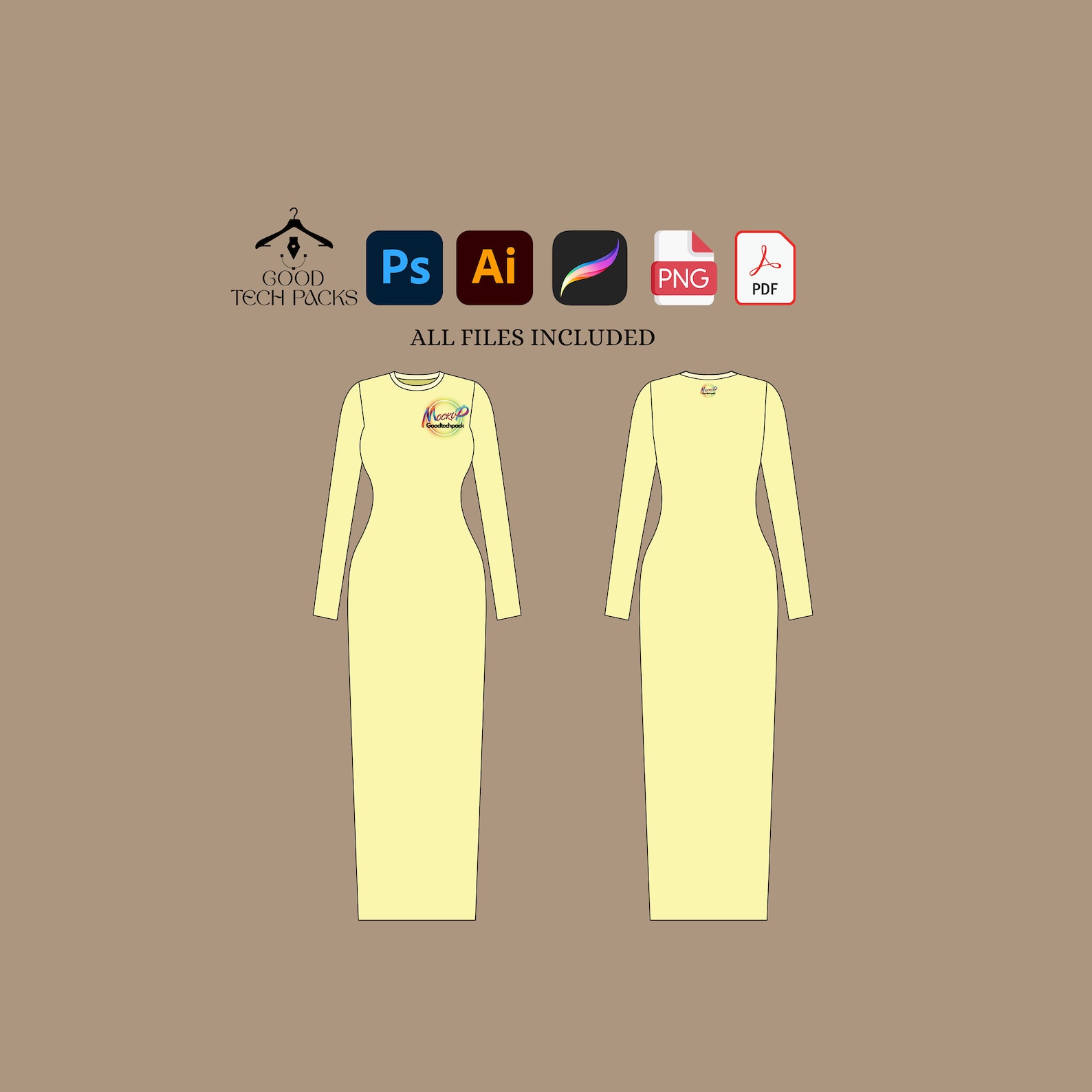 Dress Tech Pack, Vector Template, Vector Tech Pack Illustrator, Fashion ...