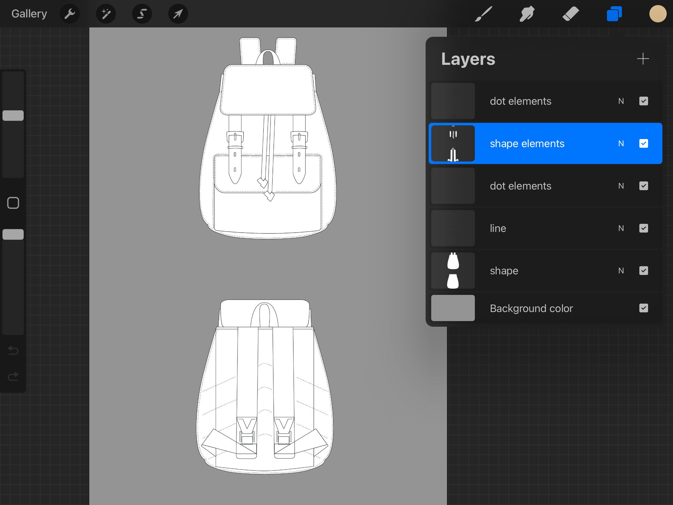 Backpack Tech Drawings, Vector Template, Vector Tech Pack Illustrator ...