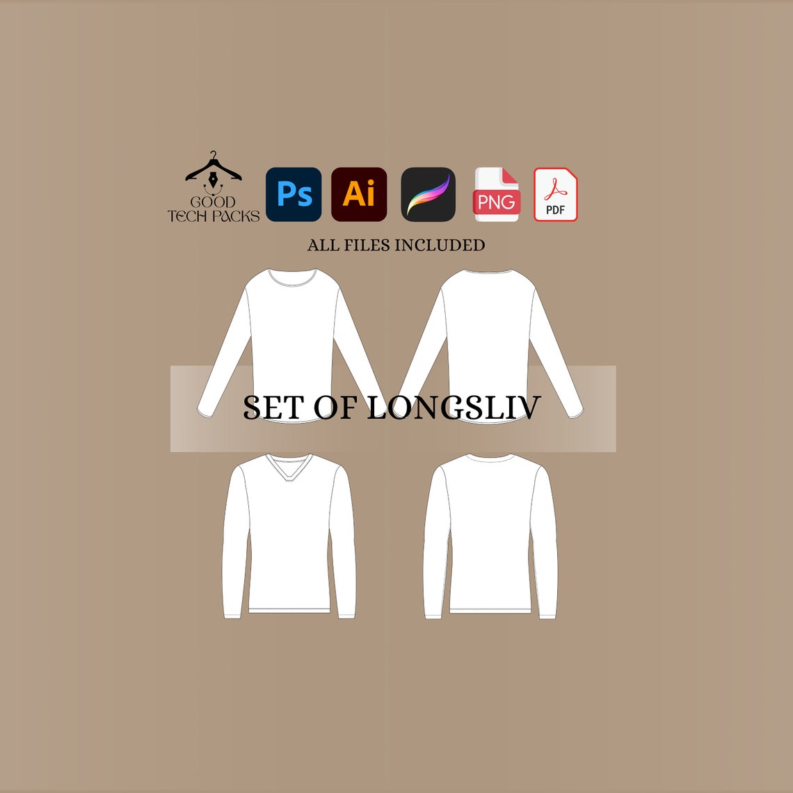 T Shirt Longsleeve Tech Pack Template Vector Template Tech Pack ...