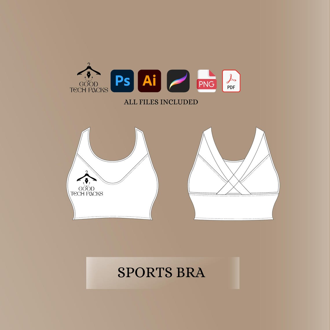 Sports Bra Tech Pack Template Vector Template Tech Pack Illustrator ...