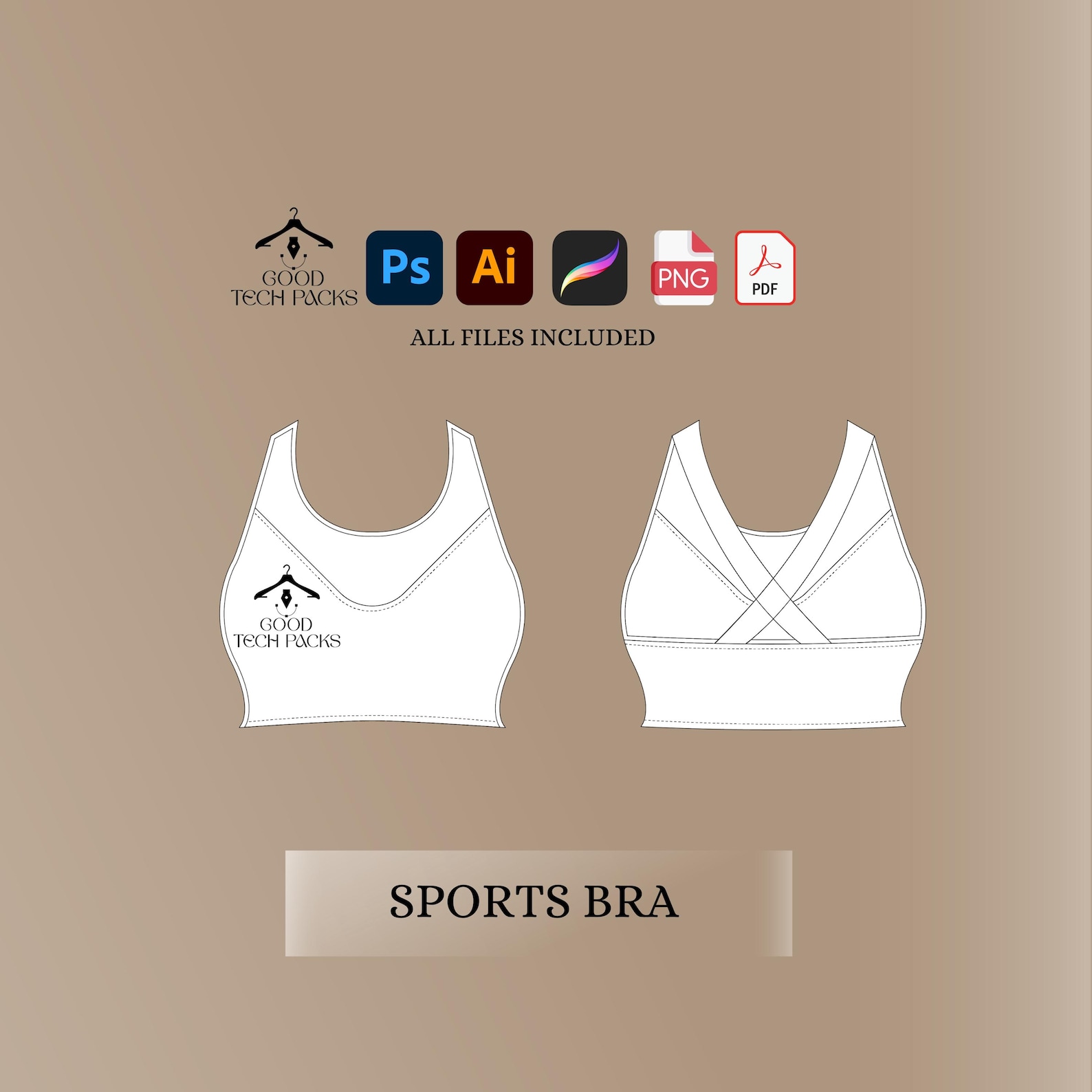 Sports Bra Tech Pack Template Vector Template Tech Pack Illustrator ...