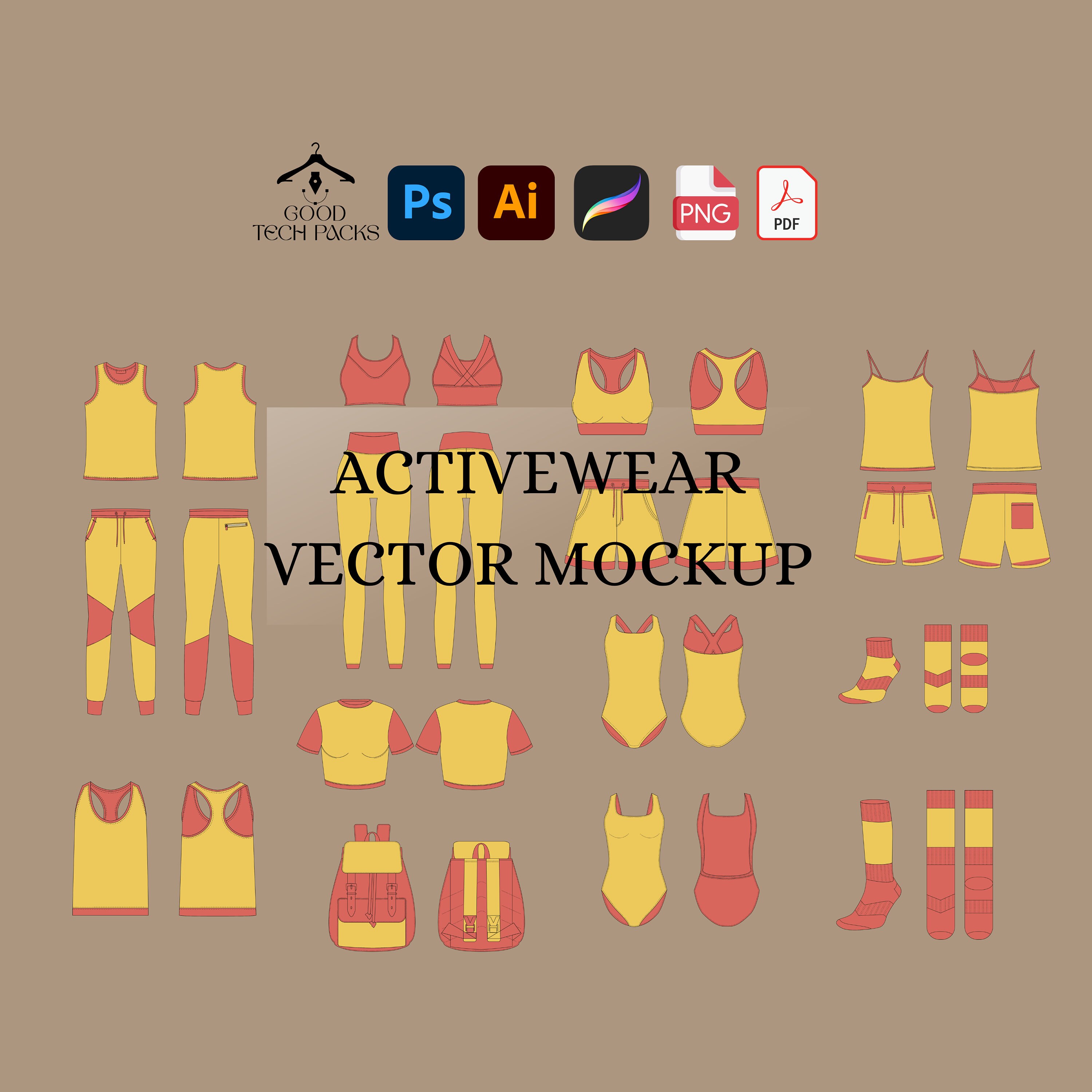 Activewear Clothing Vector Mock-ups, Streetwear Tech Drawings, Vector ...