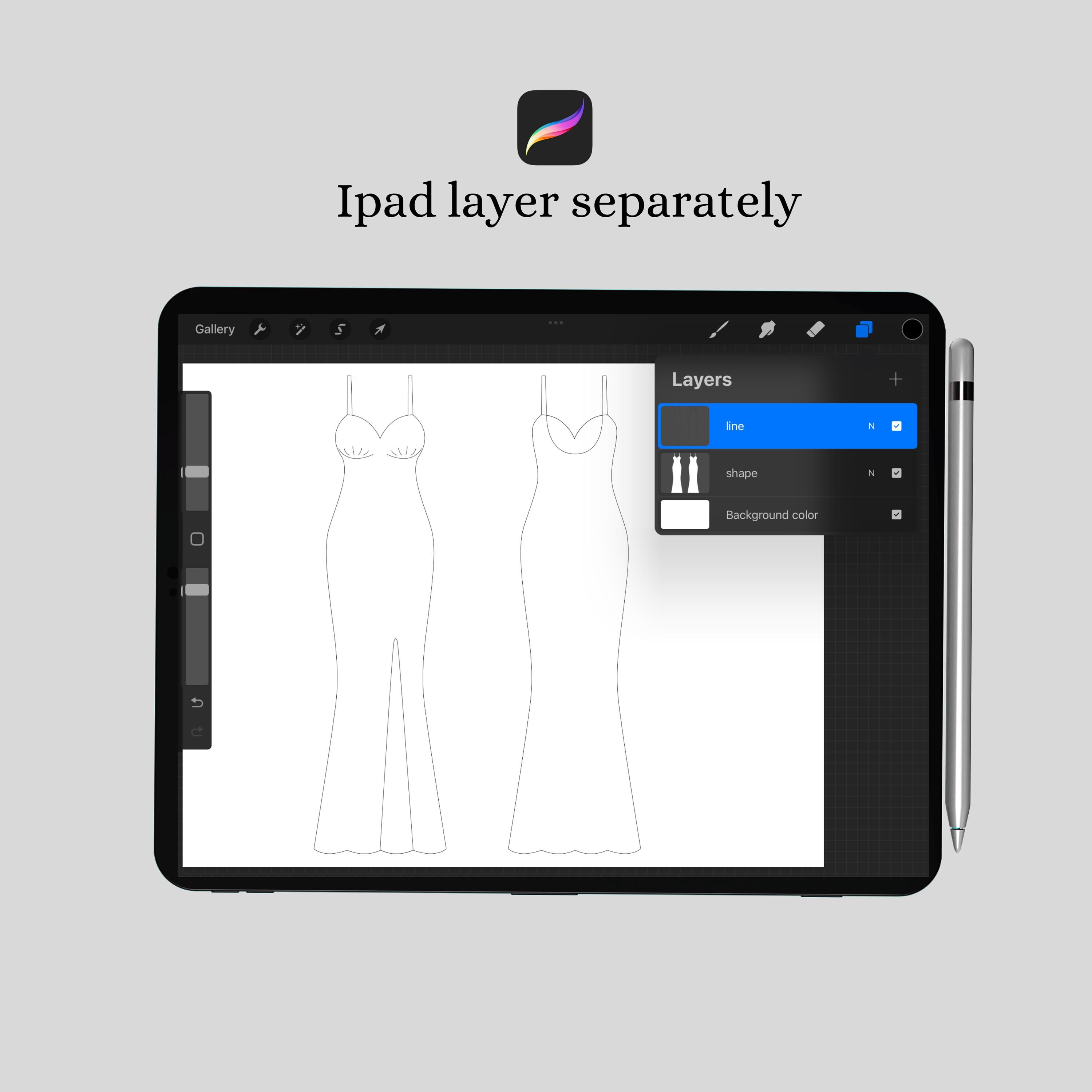 Midi Dress Tech Pack Template Clothing Procreate Vector Template Adobe ...