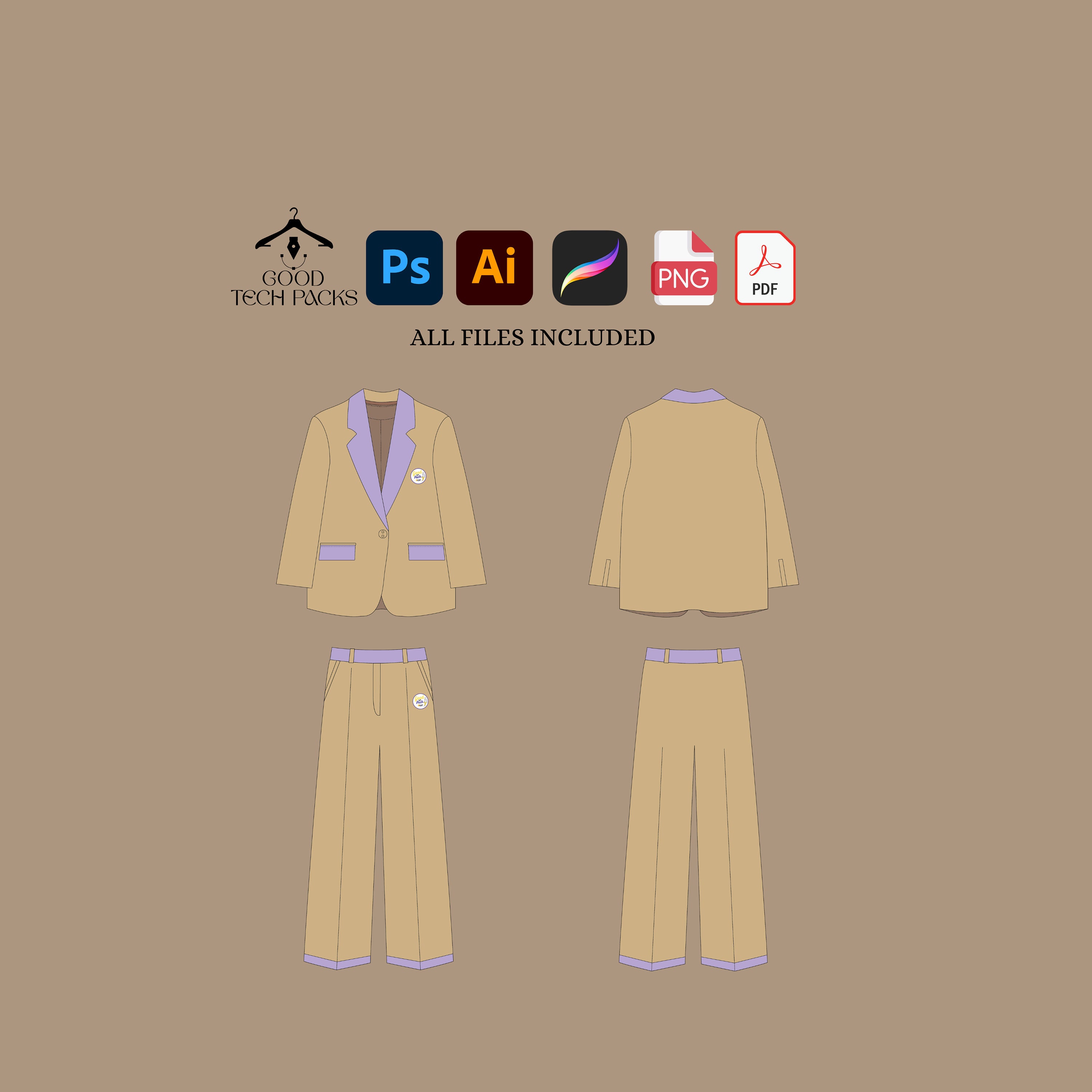 Classic Pants Blazer Tech Pack Template Vector Template Tech Pack ...