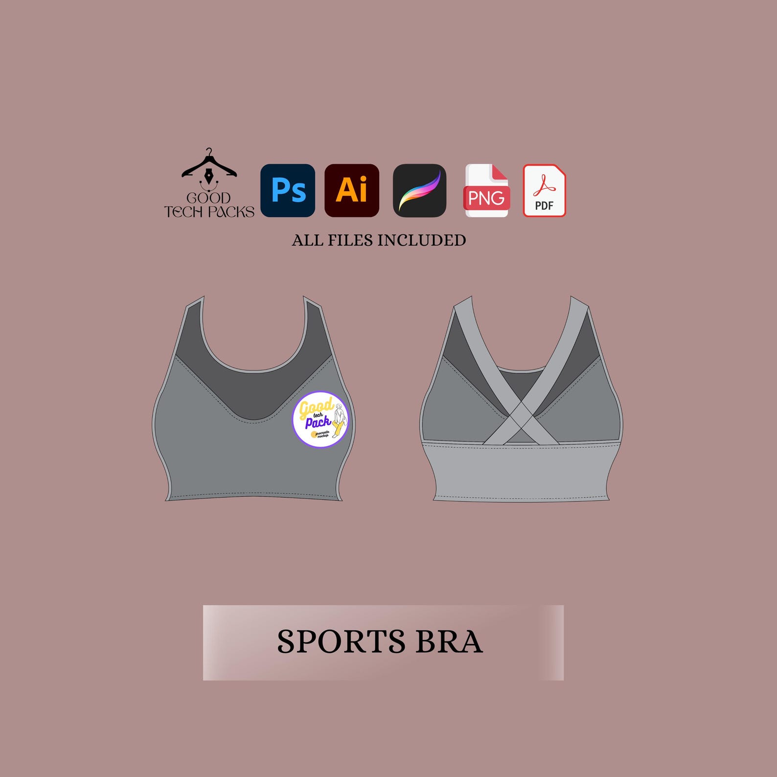 Sports Bra Tech Pack Template Vector Template Tech Pack Illustrator ...