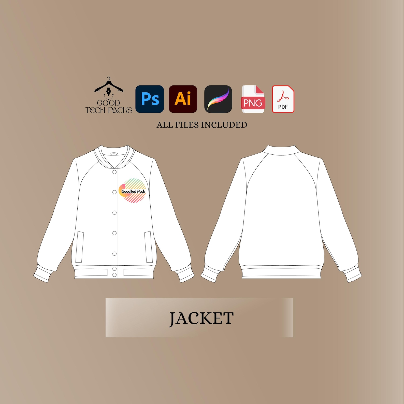 Letterman Jacket Tech Pack Template Clothing Procreate Bomber Vector ...