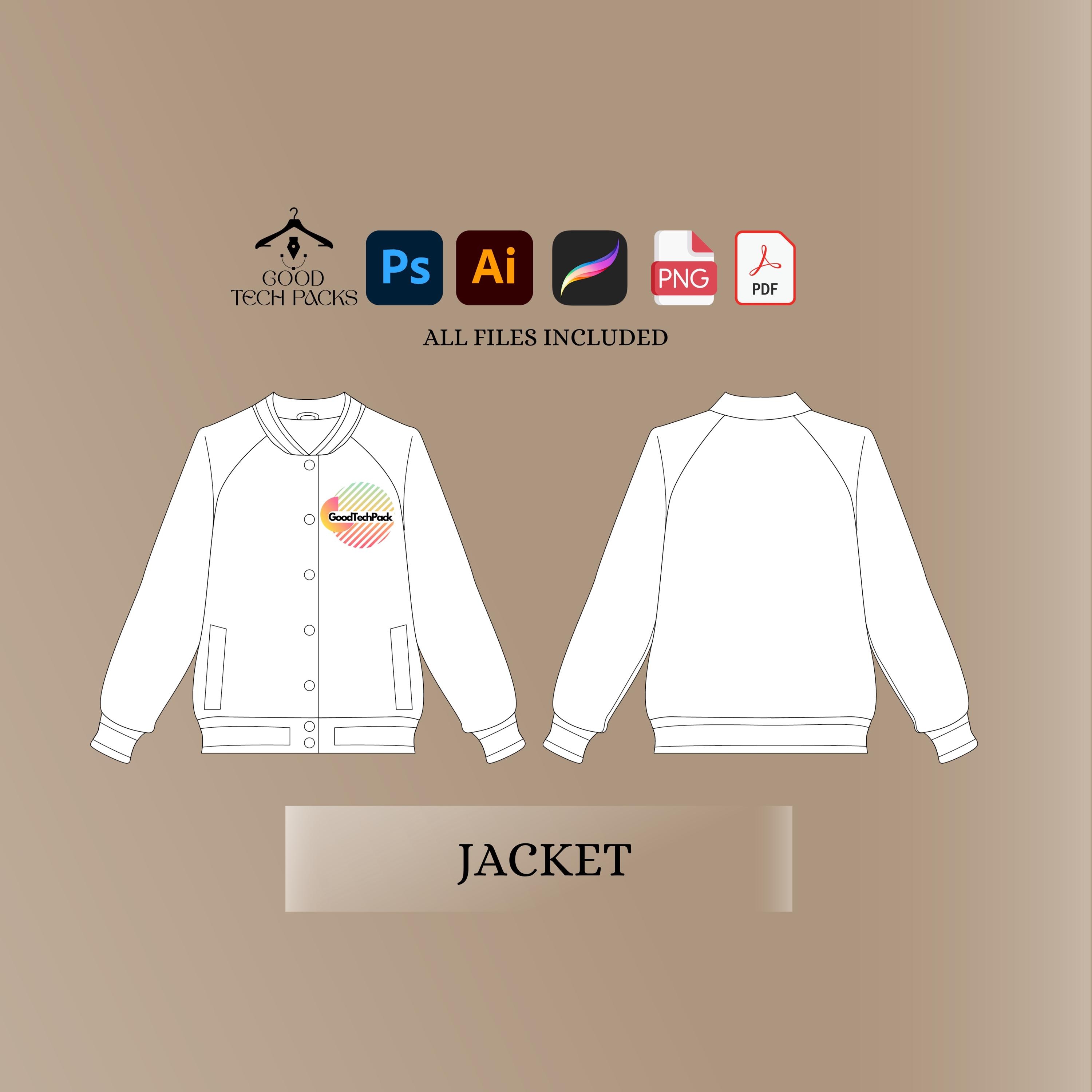 Letterman Jacket Tech Pack Template Clothing Procreate Bomber Vector ...