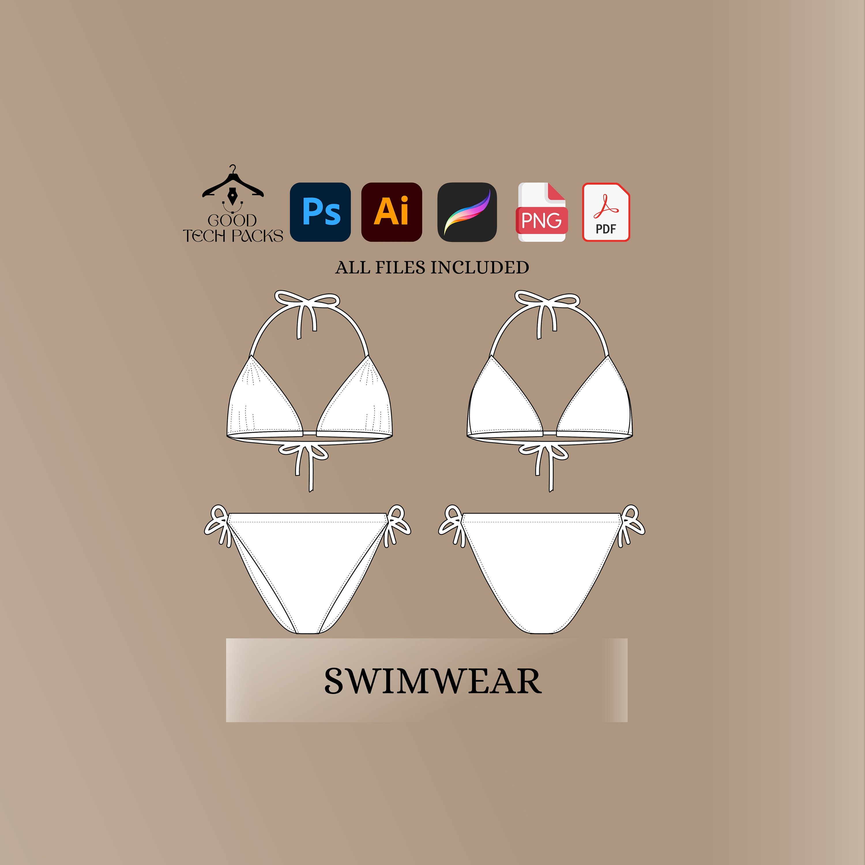 Bikini Swimsuit Tech Pack, Vector Template, Vector Tech Pack ...