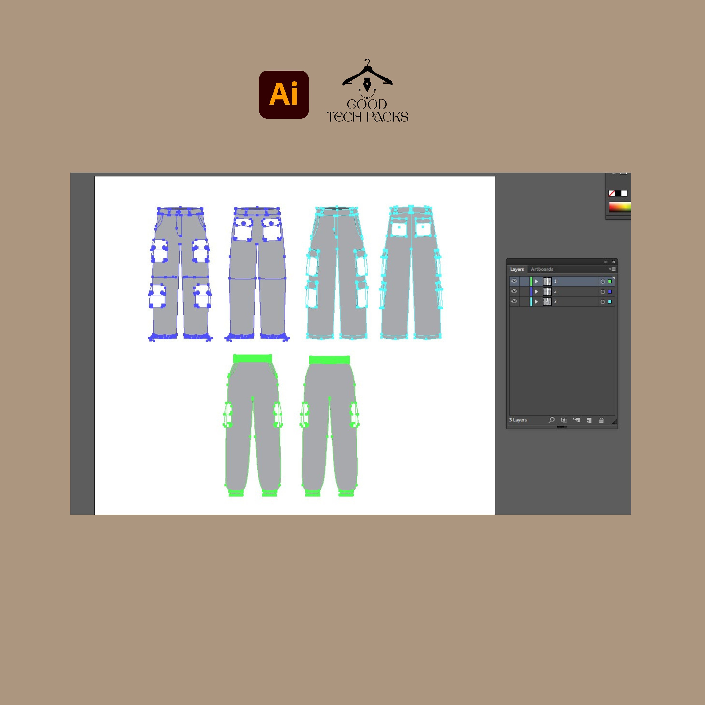 Set Cargo Pants Tech Pack: Good Vector Template. Digital Download - Etsy