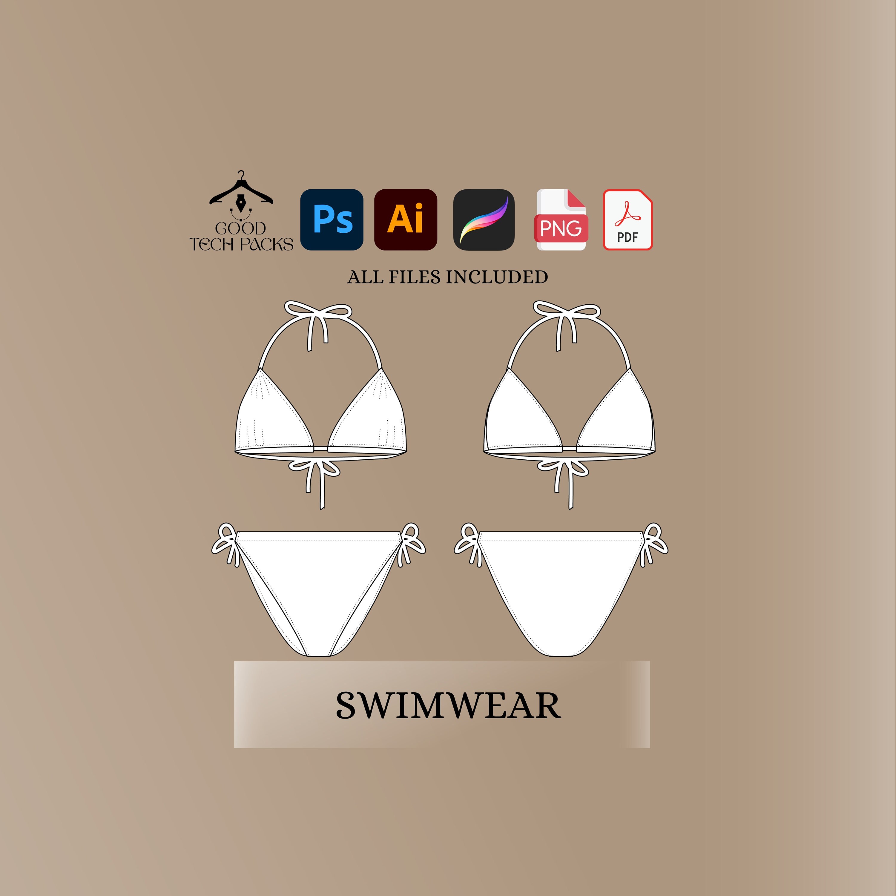 Bikini Swimsuit Tech Pack, Vector Template, Vector Tech Pack ...
