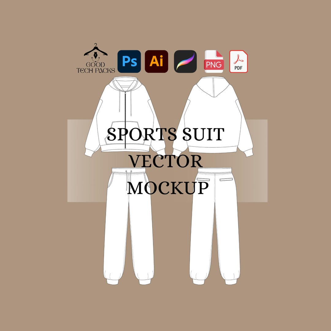 Tracksuit Tech Pack Streetwear Tech Pack Template Drawing Clothing Tech ...