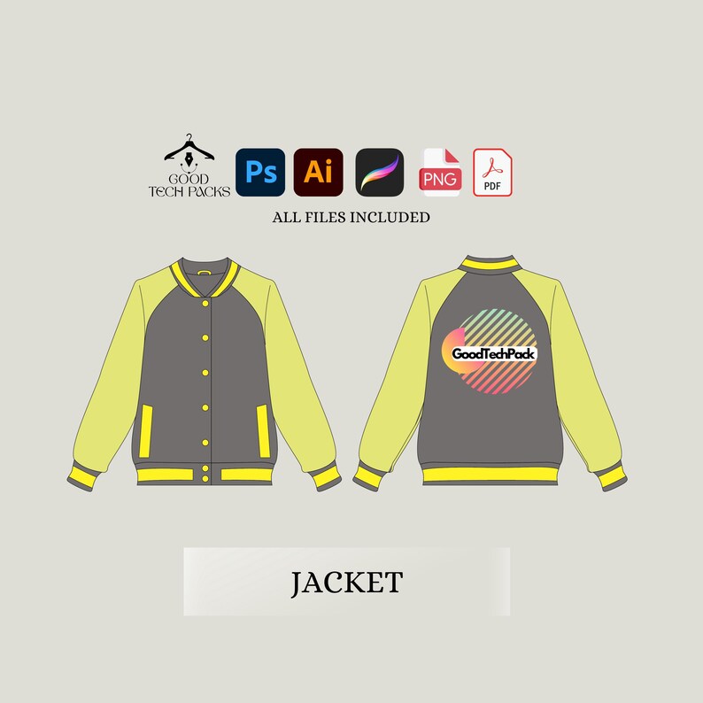 Letterman Jacket Tech Pack Template Clothing Procreate Bomber Vector ...