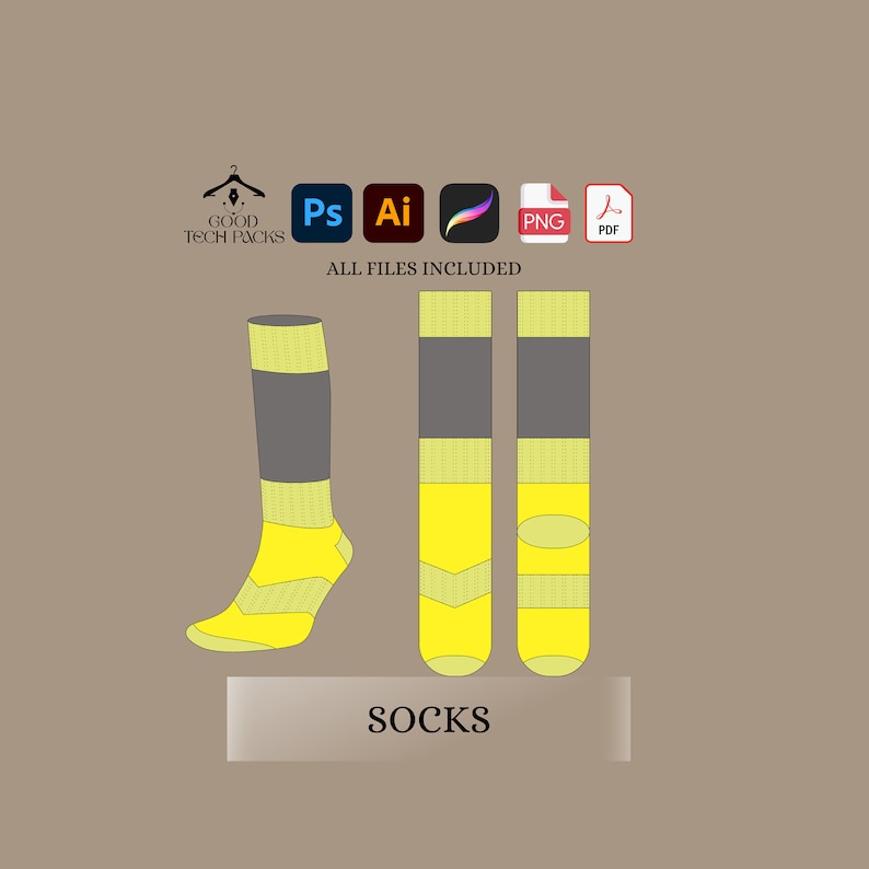 Sock Tech Pack Template Socks Tech Drawing Vector Socks Procreate Socks ...
