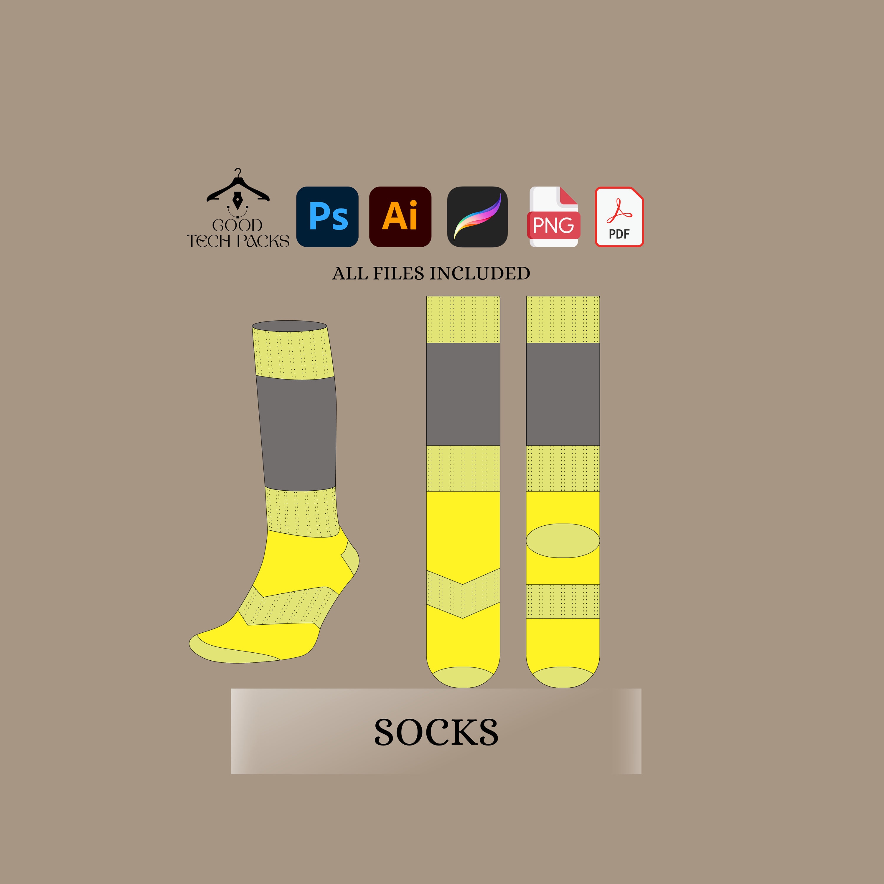 Sock Tech Pack Template Socks Tech Drawing Vector Socks Procreate Socks Illustrator Socks ...