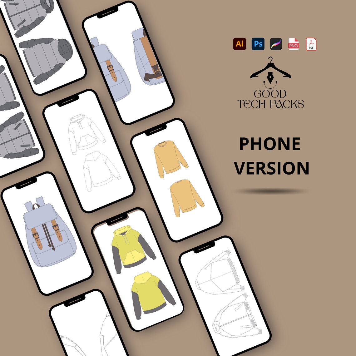 Activewear Clothing Vector Mock-ups, Streetwear Tech Drawings, Vector ...