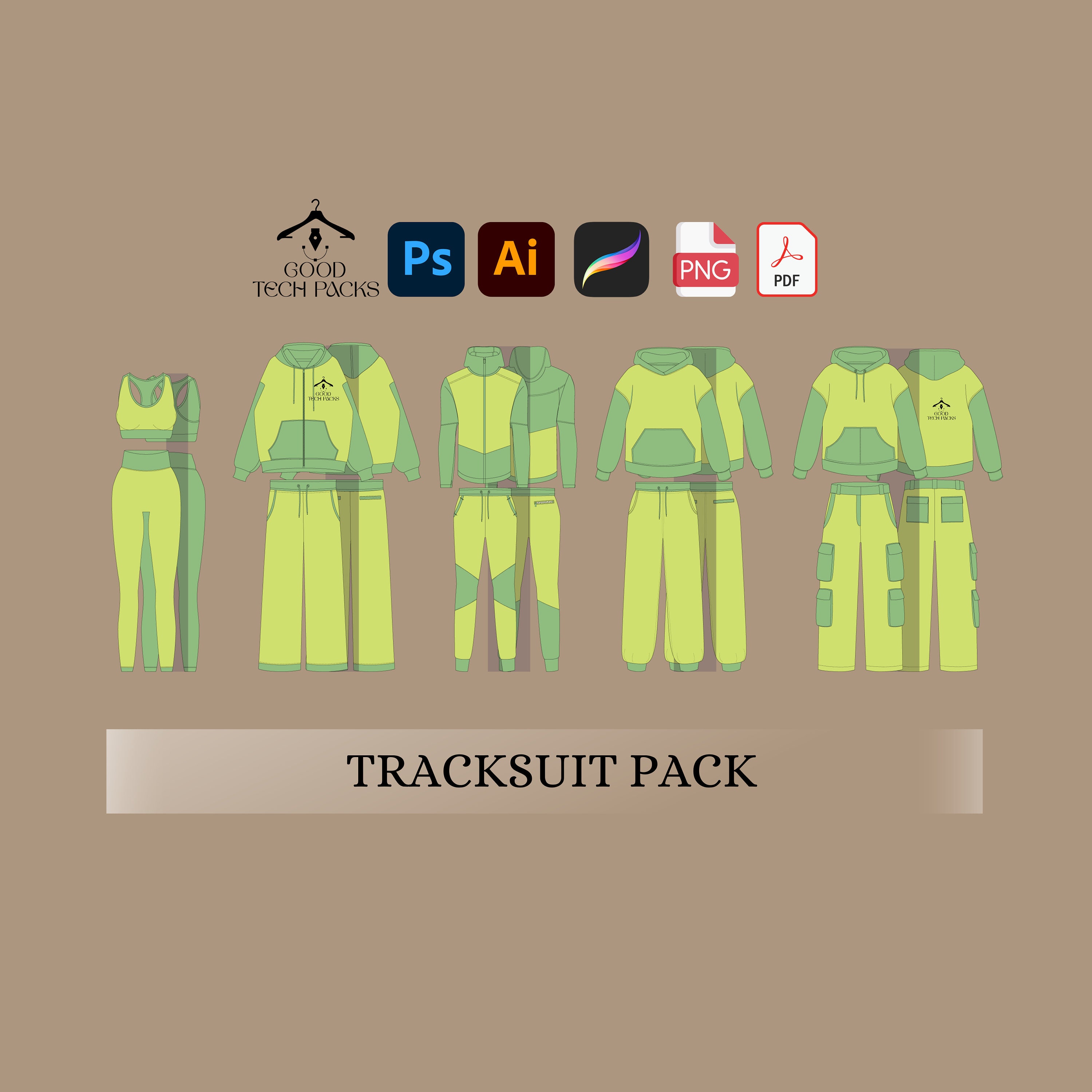 Tracksuit Tech Drawings, Vector Template, Vector Tech Pack Illustrator ...