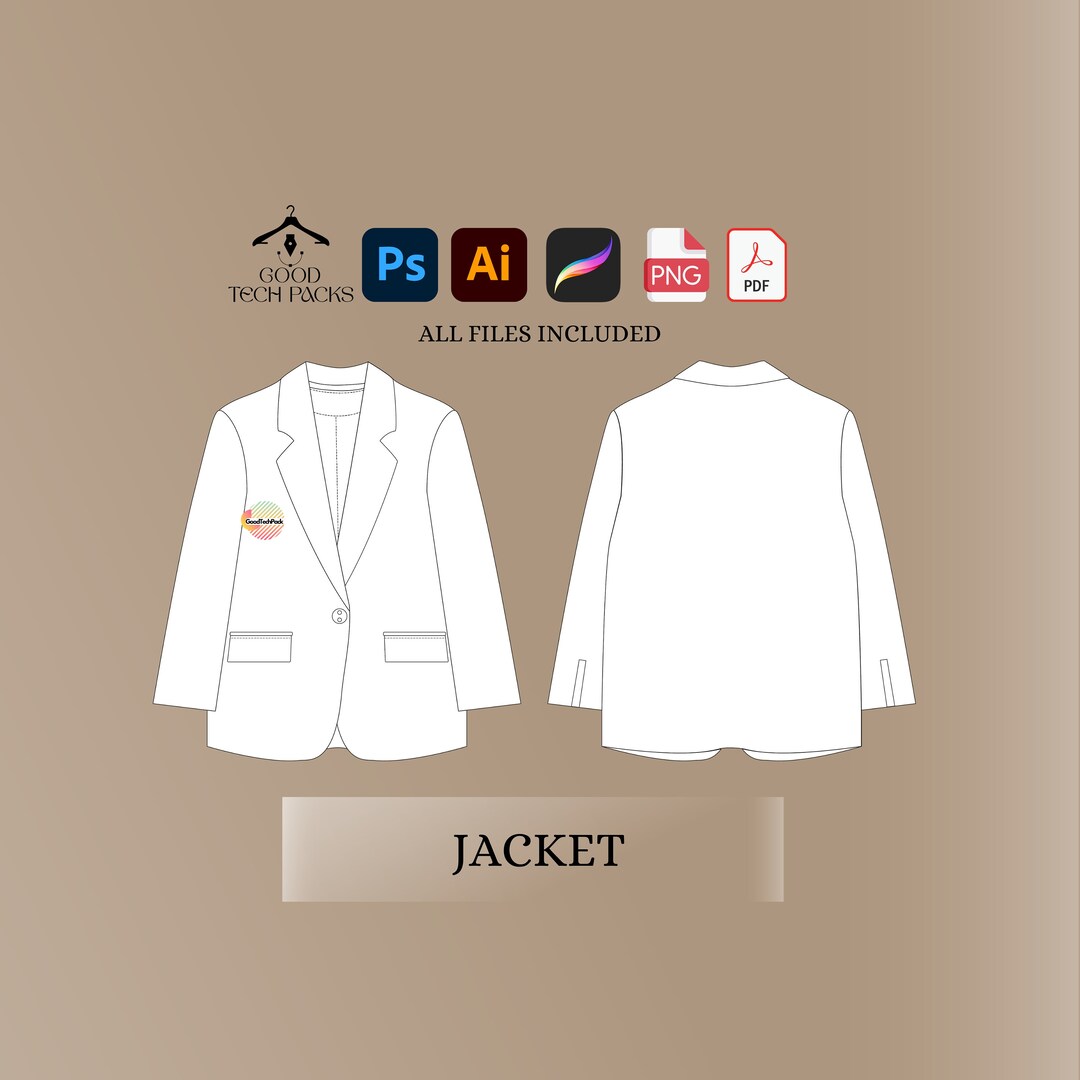 Blazer Jacket Tech Pack Template Vector Template Tech Pack Illustrator ...