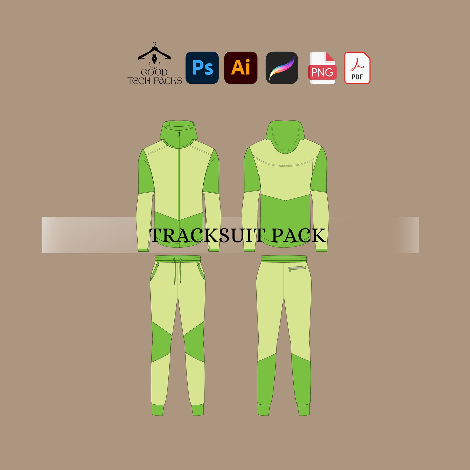 Tracksuit Vector Template: Streetwear Fashion Tech Pack (illustrator ...