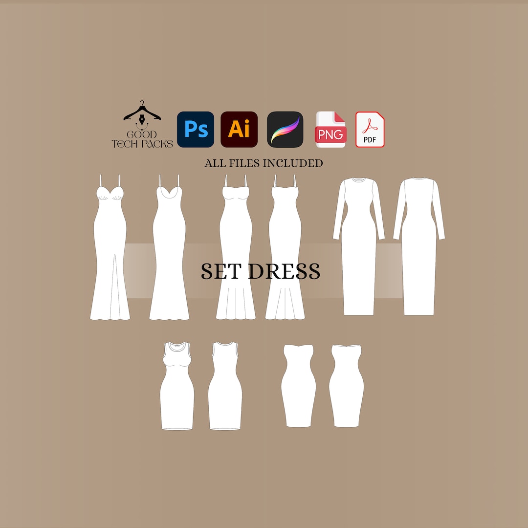 Set Dresses Tech Pack Template Vector Template Tech Pack Adobe ...