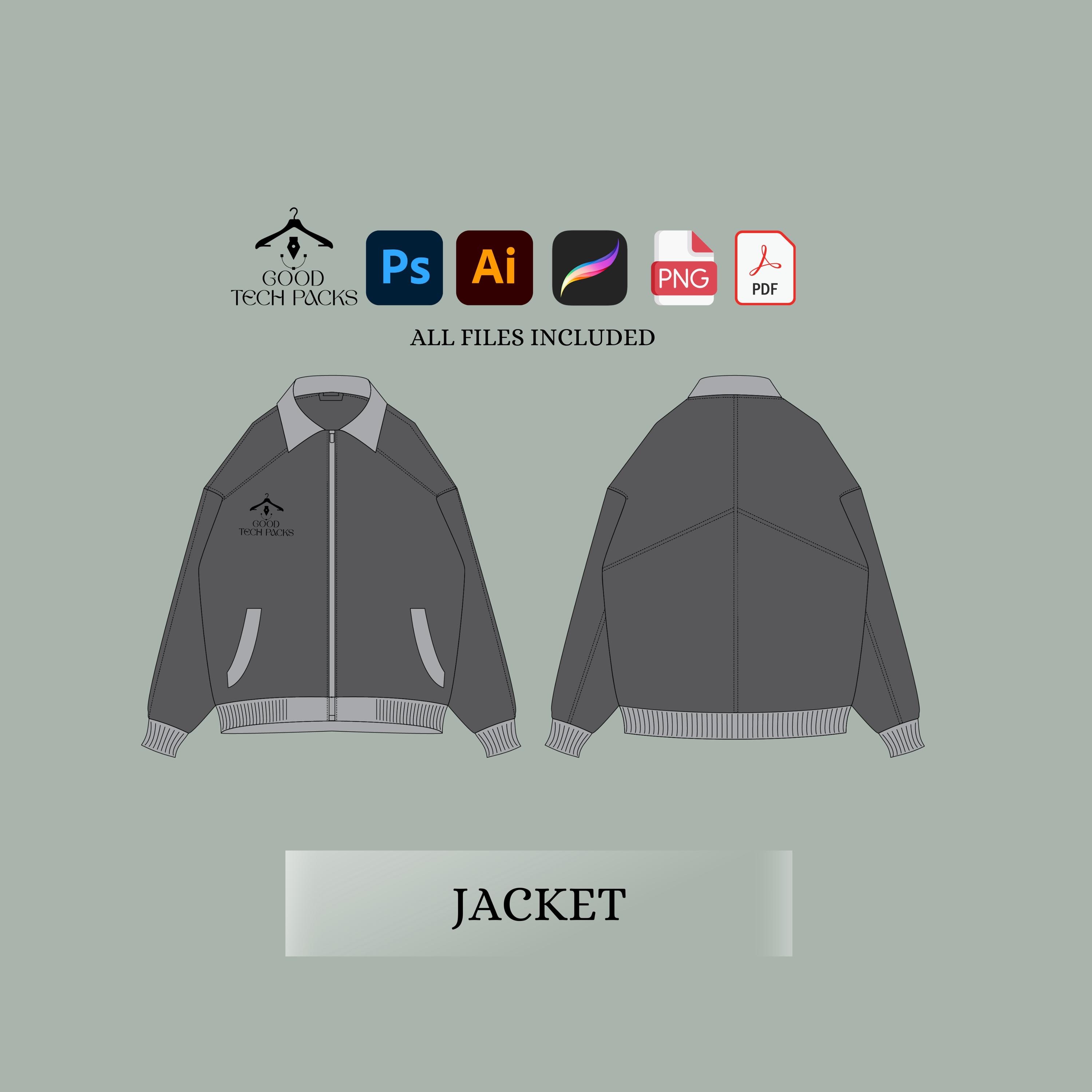 Bomber Jacket Tech Pack Template Clothing Procreate Vector Template ...