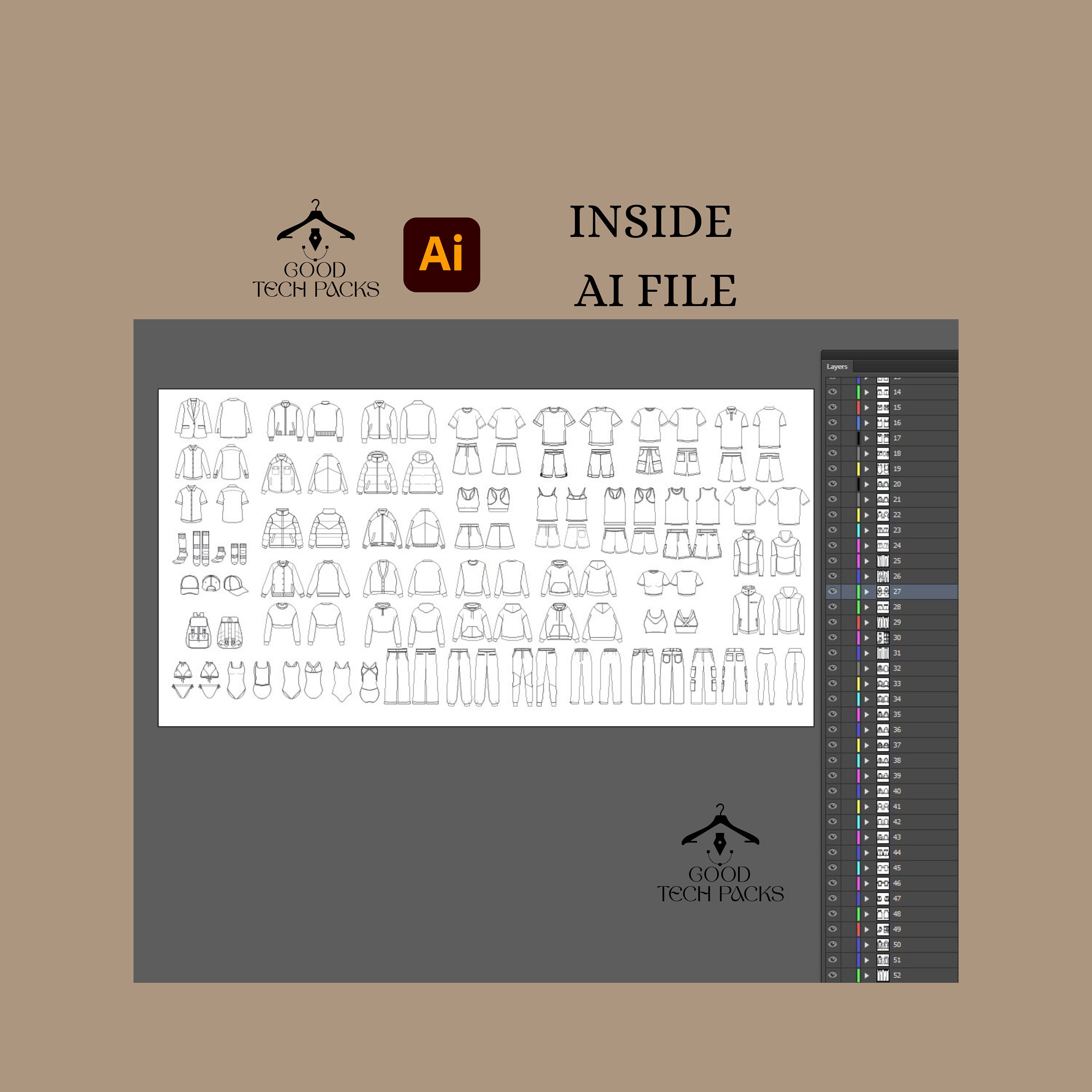 Streetwear Tech Pack Template: Vector Mockups for Adobe Illustrator ...